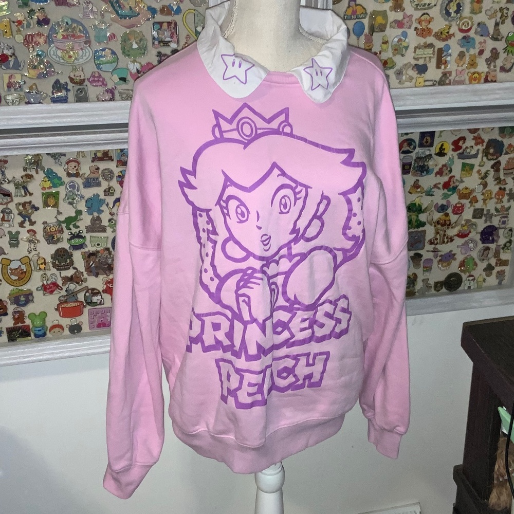 Women’s Super Mario Princess Peach Sweatshirt Collare… - Gem